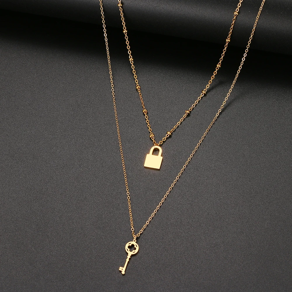 Colares de aço inoxidável com pingente de múltiplas camadas, chaveiro ...