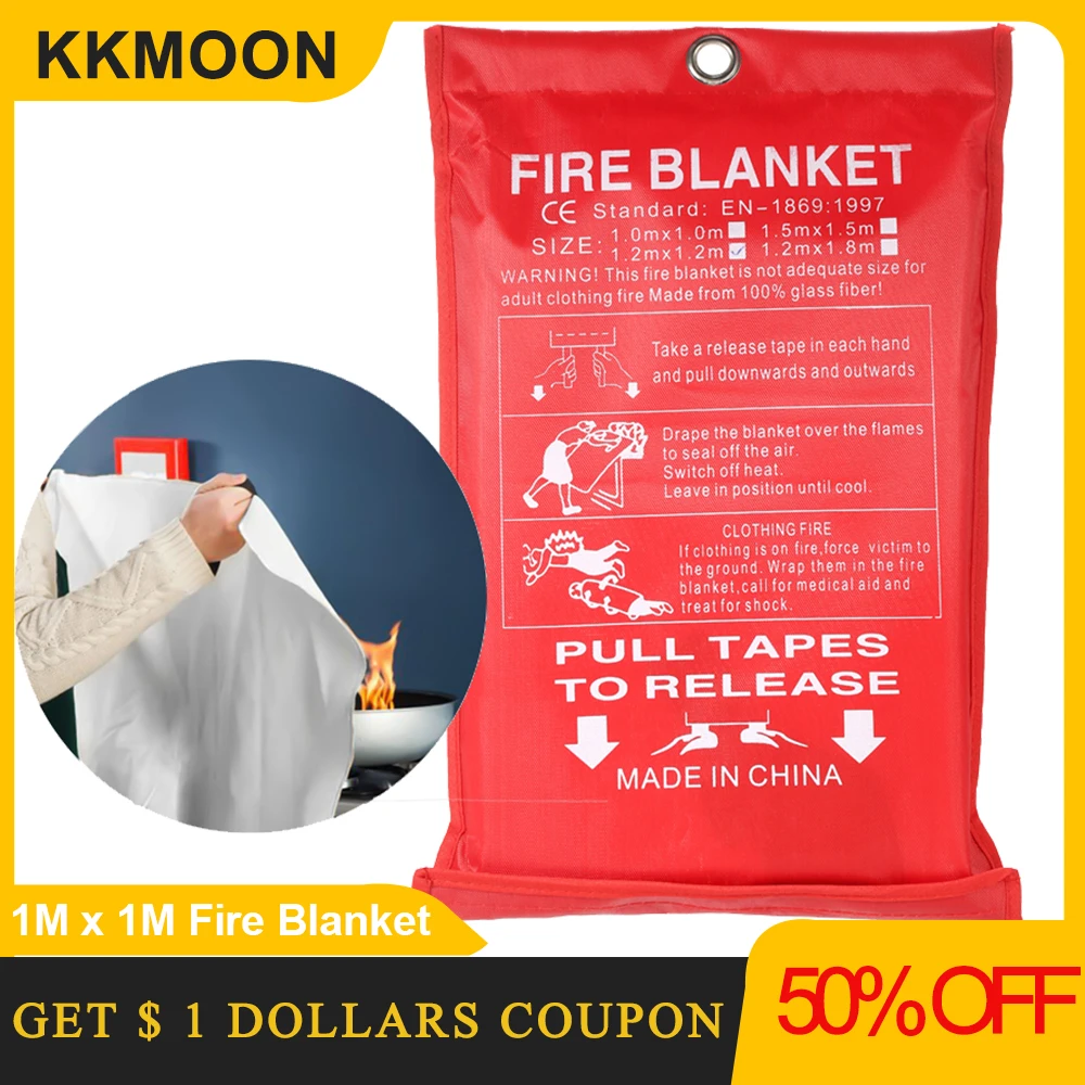 1M x 1M Fire Blanket Fiberglass Fire Flame Retardant Emergency Survival ...