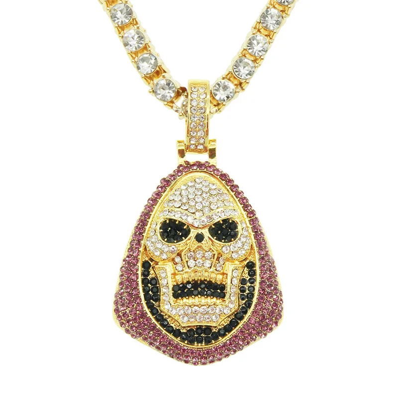 Hip Hop Grim Reaper Pendant Necklace For Men Iced Out Crystal Tennis ...