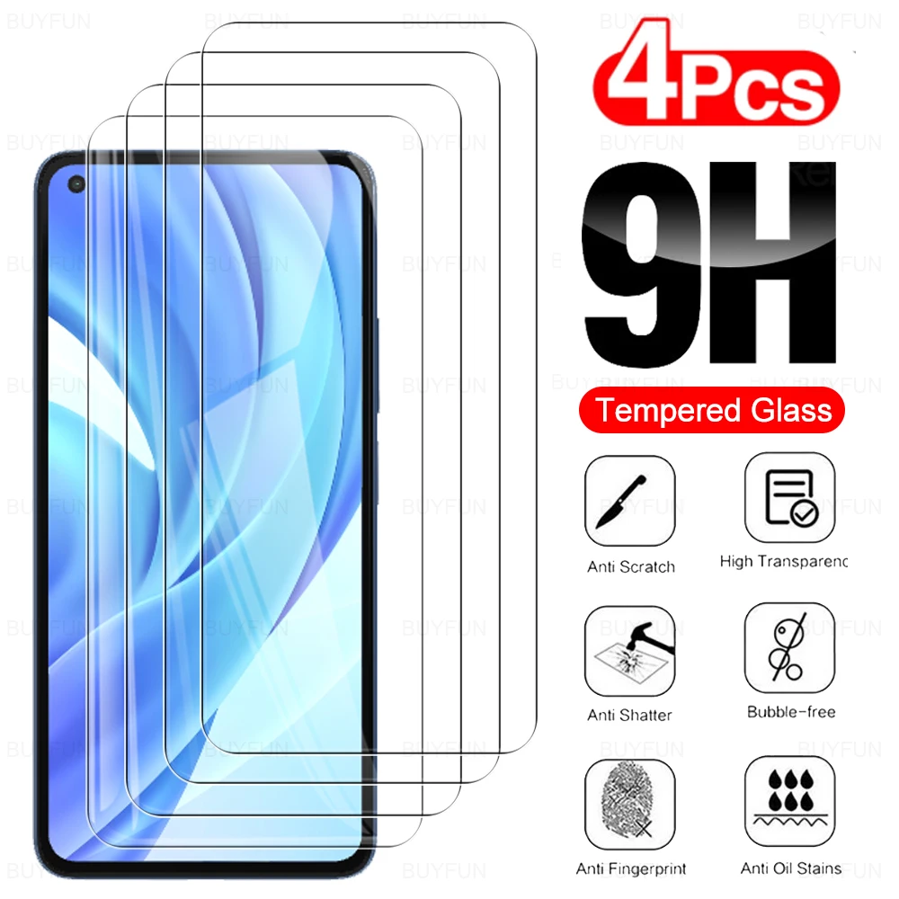 4PCS 9H Tempered Glass Case For Xiaomi Mi 11 Lite Screen Protector For ...
