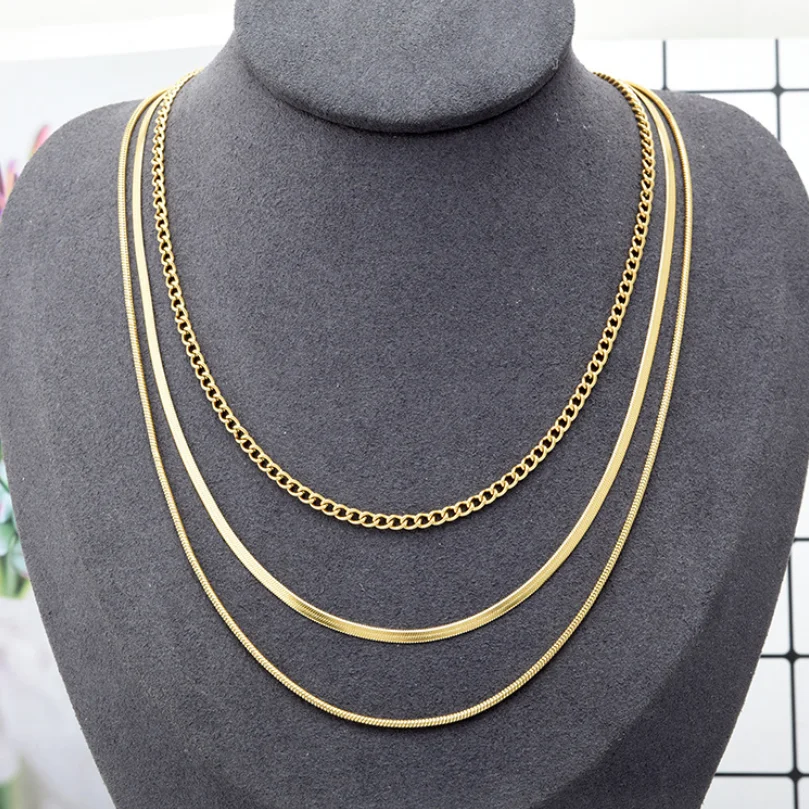 316l aço inoxidável simples charmthree camadas cobra osso corrente ...