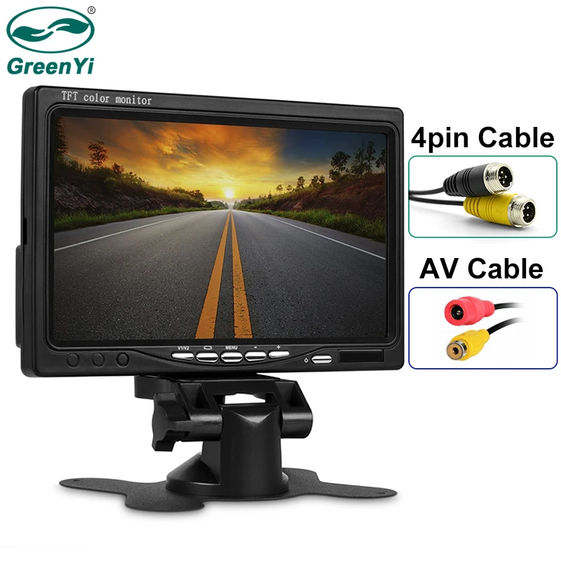 Greenyi monitor para carros, tela lcd tft colorida, hd, 800x480, 7 ...