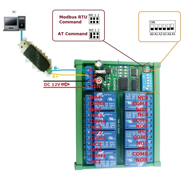 Dc 12V 8 Csatorna Rs485 Relé Modul Modbus Rtu Uart Távirányító Kapcsoló ...