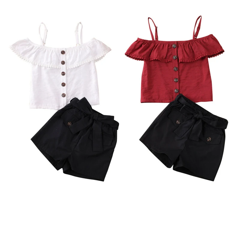 1 6Y Kids Toddler Baby Girl Clothes Sets Off Shoulder Solid T shirt ...