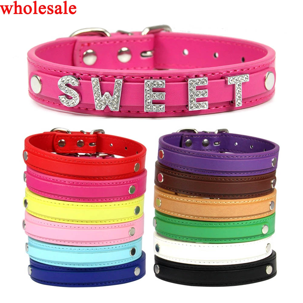 24-PCS-Wholesale-Plain-PU-Leather-DIY-Name-ID-Dog-Collar-Custom-Letters ...