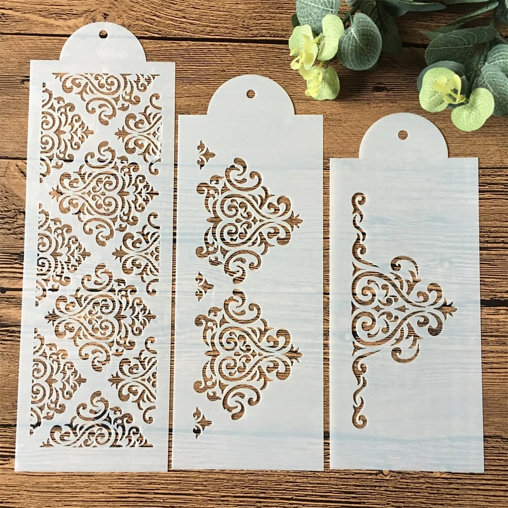 3pcs/set 31cm Flower Texture Diy Layering Stencils Wall Painting ...