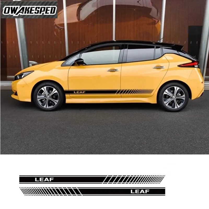 2pcs Car Stickers For Nissan Leaf Sport Stripes Auto Door Side Skirt ...