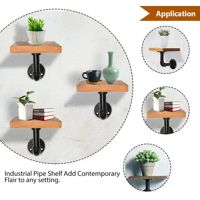 4Db Fekete Vas Ipari Cső Polc Tartó Állvány L Konzol Vintage Retro Fal ...