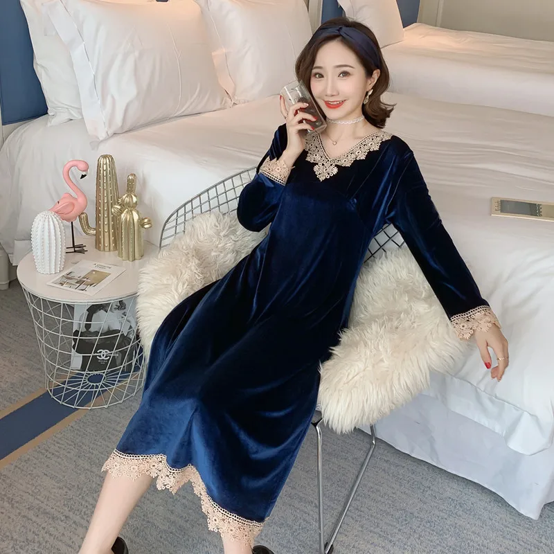 Autumn Winter Thick Sleepshirts Warm Flannel Nightgowns For Women Long ...