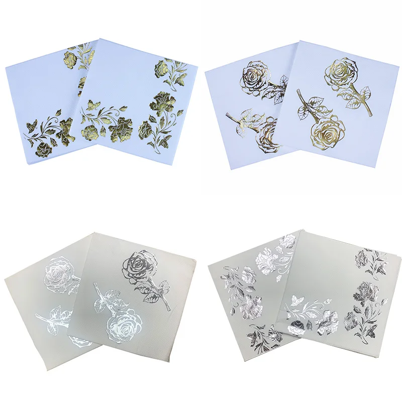 20pcs-lot-lovely-Golden-Rose-Napkins-gold-silver-Rose-Paper-serviettes ...