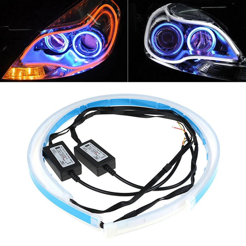 2Pcs Soft 60cm Car Auto Sequential Flow Strip LED Flexible DRL ...