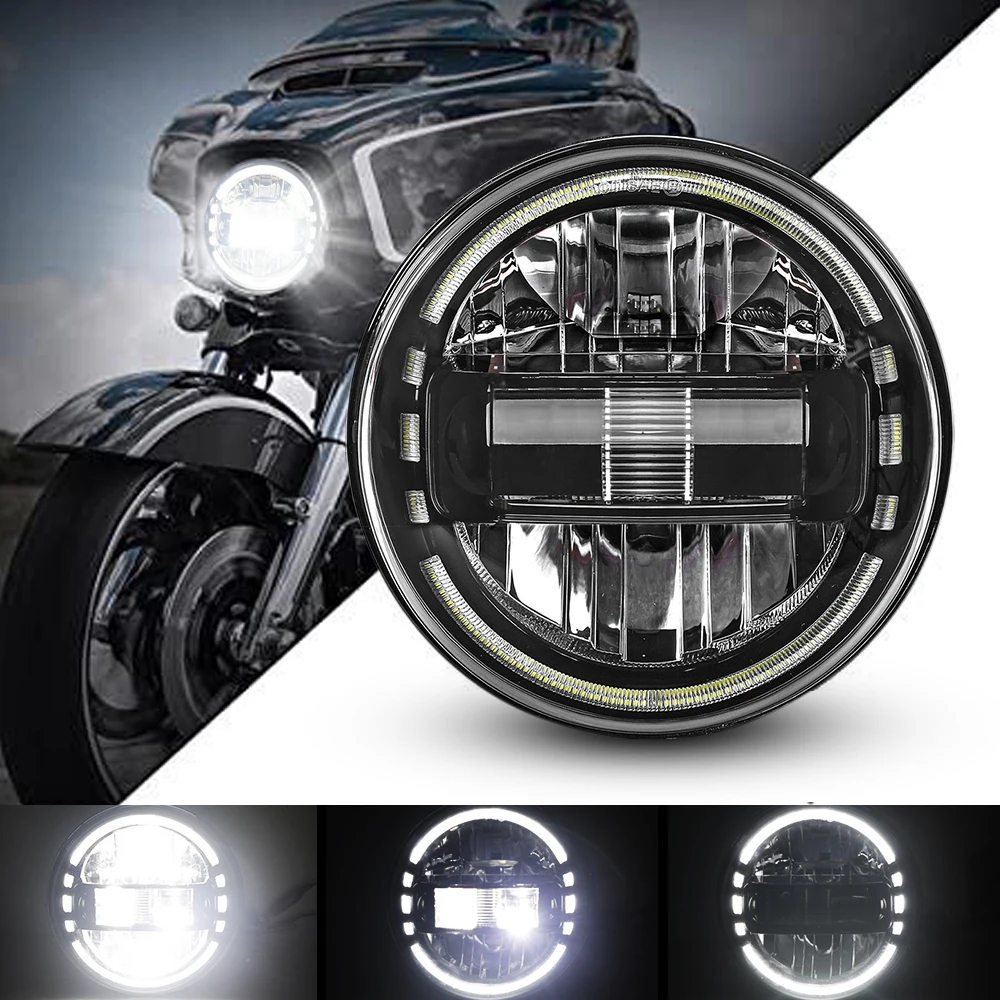 Black/chrome 7" Inch H4 Led Moto Headlight For Harley Softail Slim Fat ...