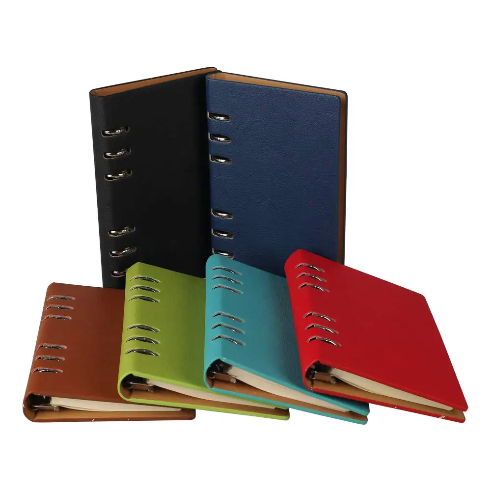 A5 Classic Refillable Notebook Loose Pocket Leather 6 Holes Rings ...