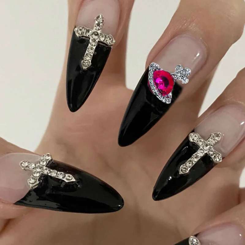 Pointy Nails With Cross Design