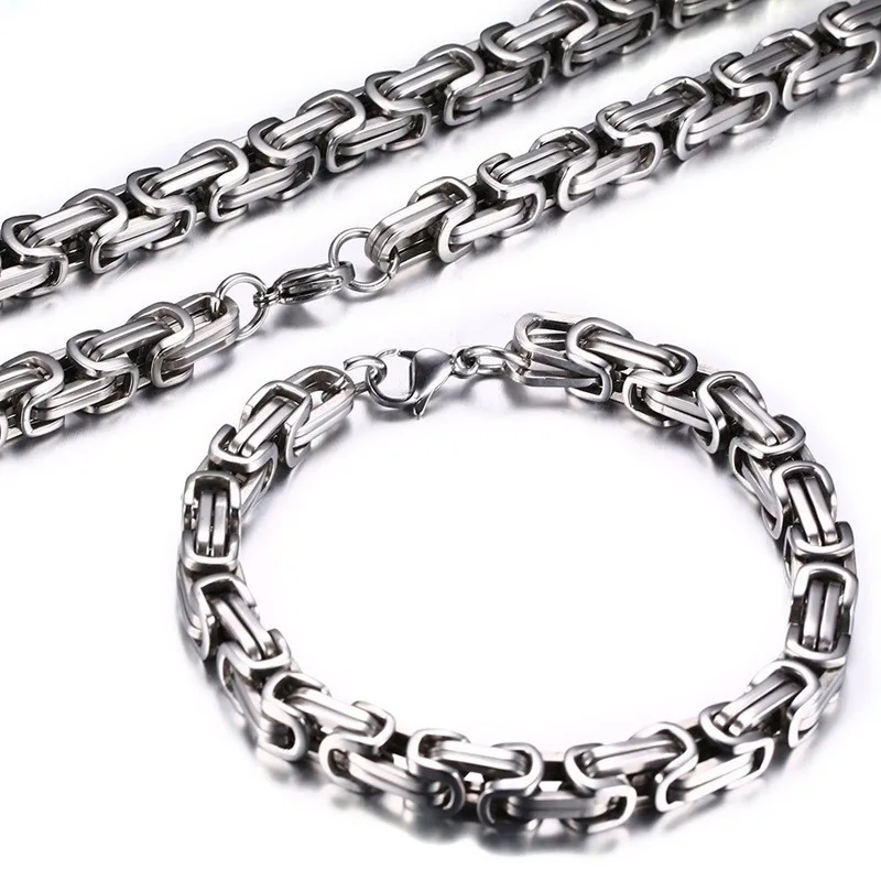 Men-s-Fashion-Stainless-Steel-Necklace-and-Bracelet-Set-Heavy-Metal ...