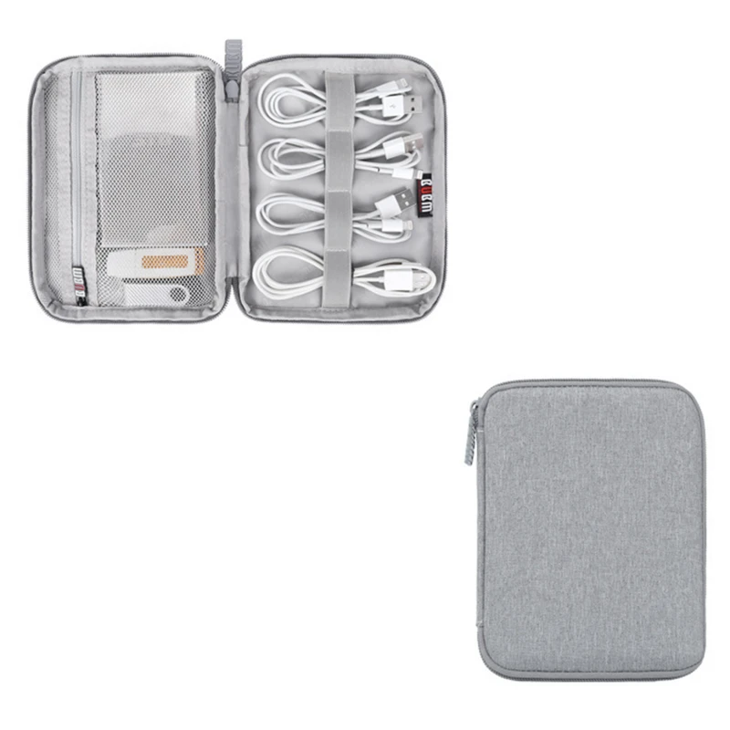 Gray Digital Storage Bag Usb Data Cable Organizer Earphone Wire Pen ...