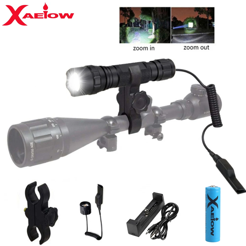 1000LM-Zoomable-LED-Flashlight-Gun-Lamp-Mount-Predator-Varmint-Hunting ...