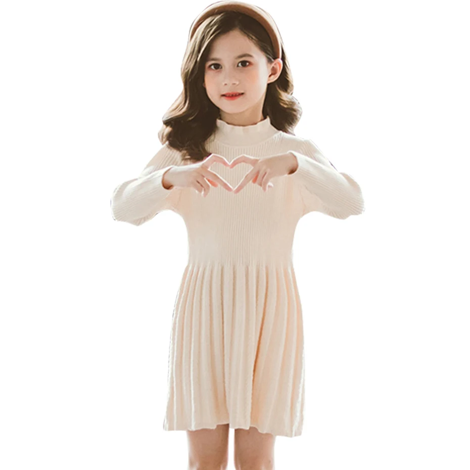 Girl Sweater Dress Ruched Girls Knitted Dresses Thick Warm Party Dress ...