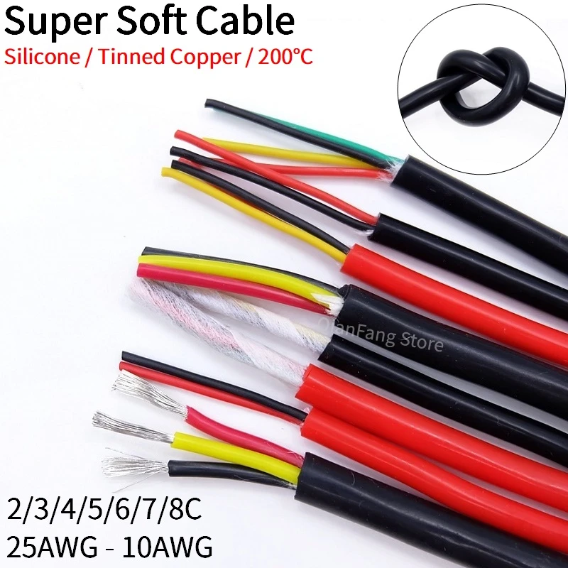 2m/5m Sheath Wire 2 3 4 5 6 7 8 Cores Super Soft Flexible Silicone ...
