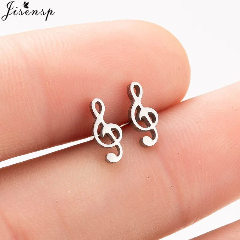 Jisensp Minimalist Music Note Stud Earrings for Women Stainless Steel ...