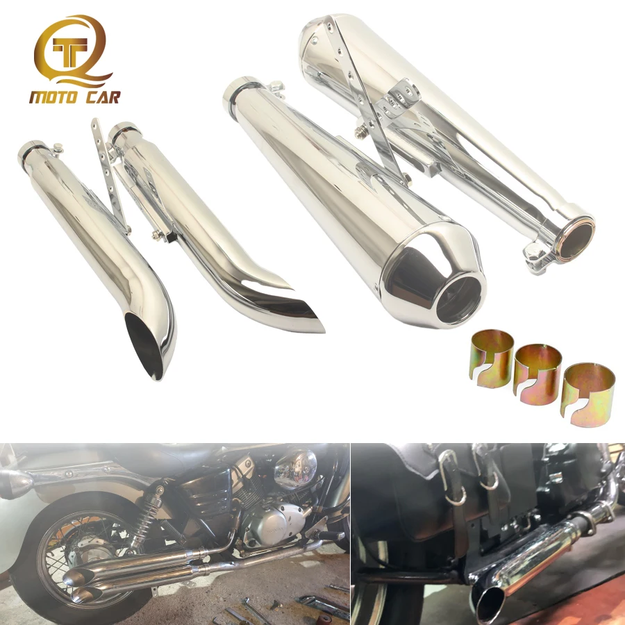 1-Pair-Universal-39-45MM-Motorcycle-Exhaust-Pipe-Chrome-Muffler ...