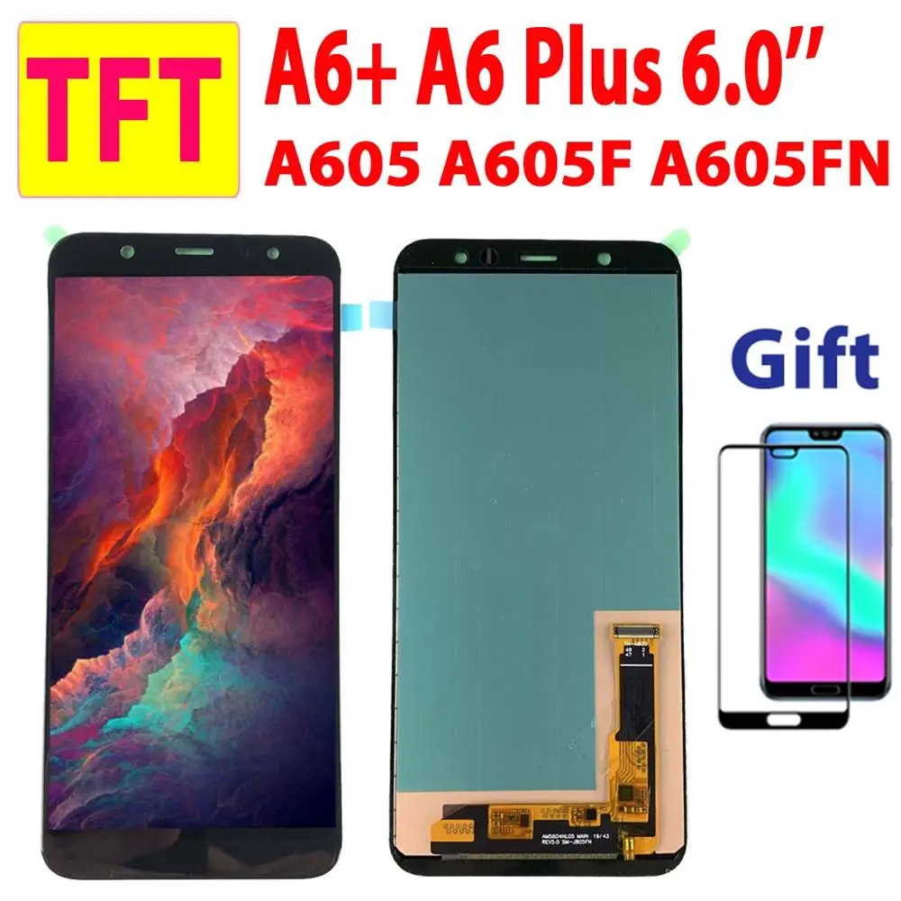100% 테스트 TFT A605 삼성 갤럭시 A6 + 2018 용 터치 스크린 디지타이저 LCD 디스플레이 A6 Plus A6 ...