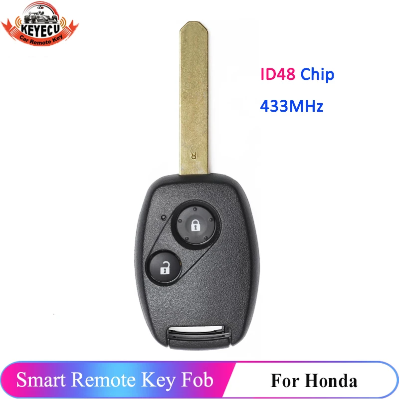 KEYECU 2 Button 433MHz ID48 Chip Remote Key Fob for Honda Jazz Civic ...