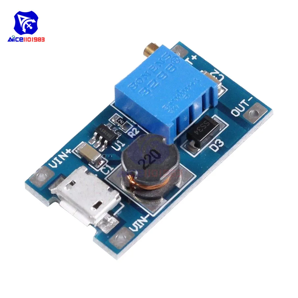 MT3608 DC DC 2 24V to 5 28V 6V 12V 24V 2A Boost Step Up Converter Module with Micro USB ...