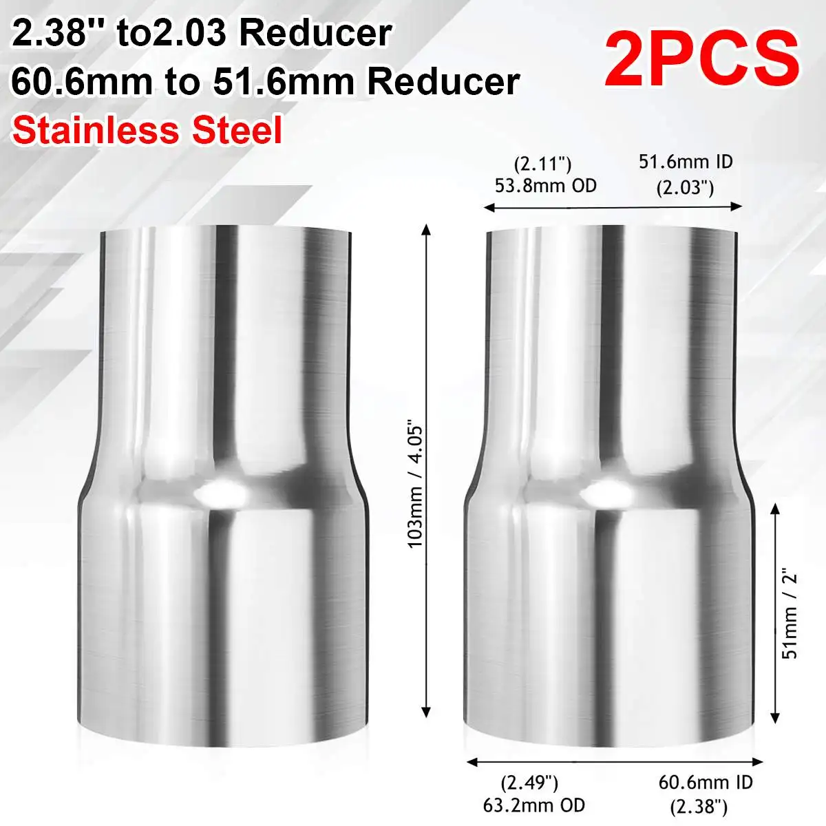 Pair 60 50mm Exhaust Reducer Connector Pipe 2.38" 2" Exhaust Muffler ...
