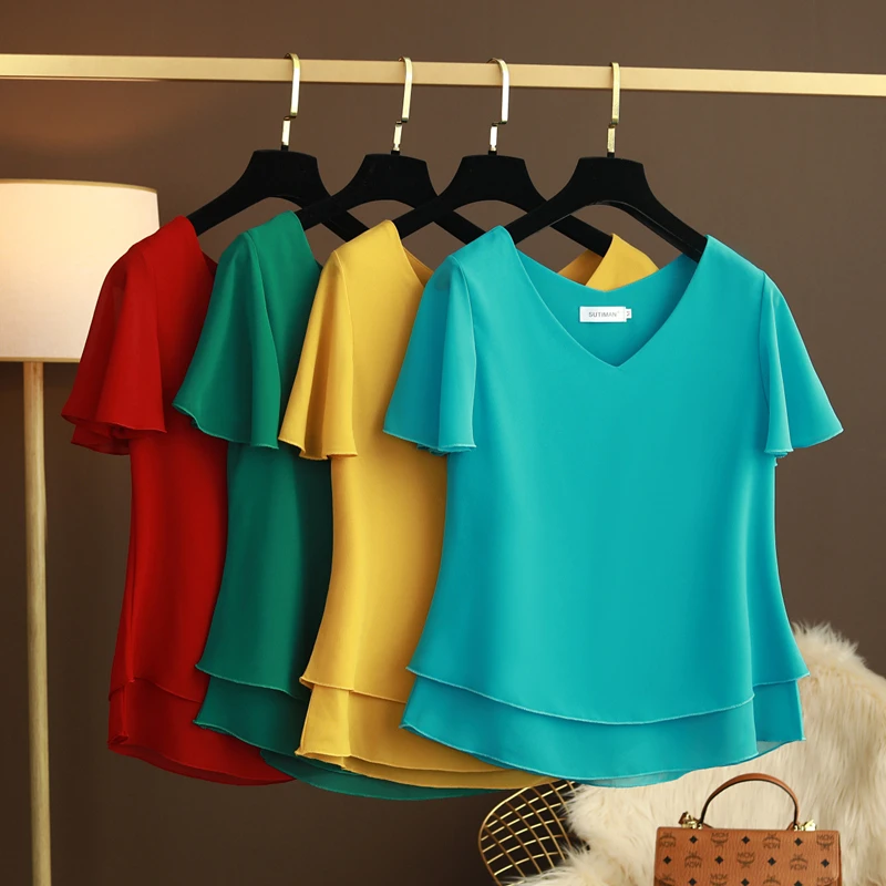 Womens Tops and Blouses 2021 Summer Top Fashion Brand V neck Solid ...