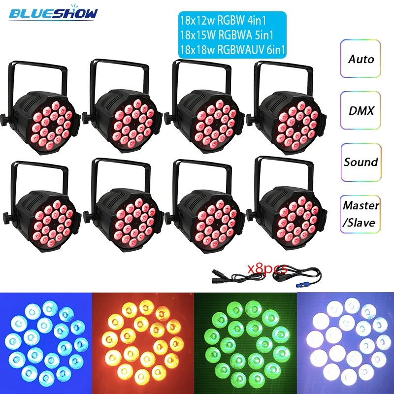 8pcs LED Par Light 18x18W RGBWAPUV 6in1 Par Can Par64 18x15w Rgbwa ...