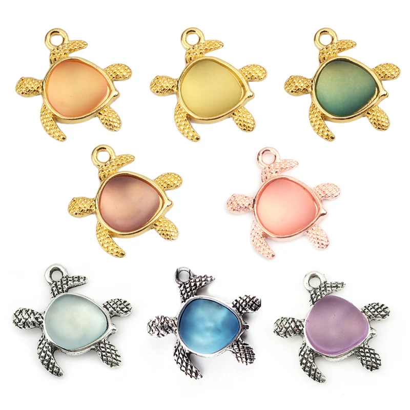 Doreen Box Sea Turtle Animal Glass Charms Zinc Alloy Antique Silver ...