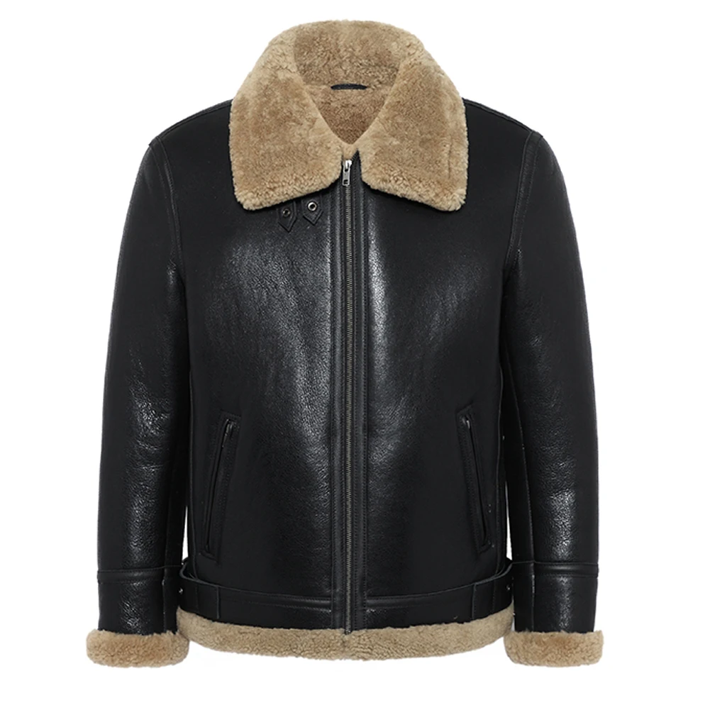 Mens Shearling Jacket B3 Bomber Jacket Short Leather Jacket Mens Winter ...