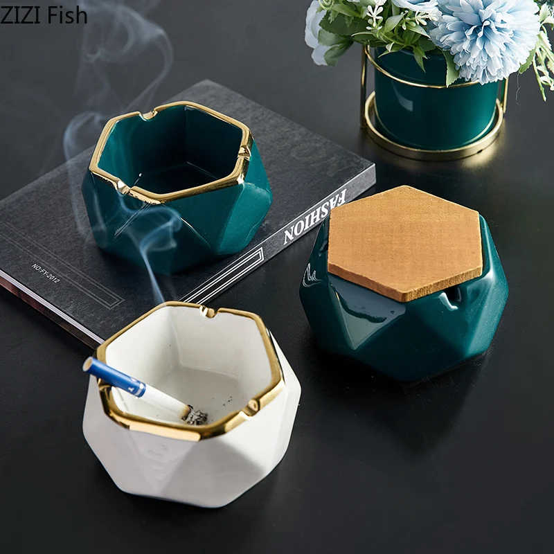 European Ceramic Ashtray Creative Home Living Room Office with Lid ...