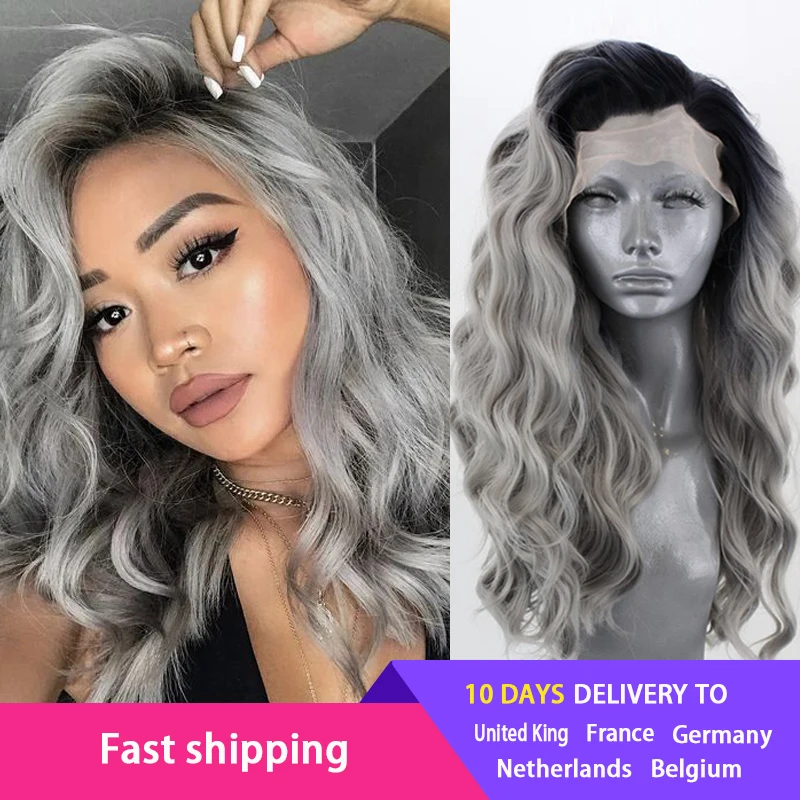 Wig Front Lace High Fiber | Grey Ombre Lace Front Wig | Lace Front ...