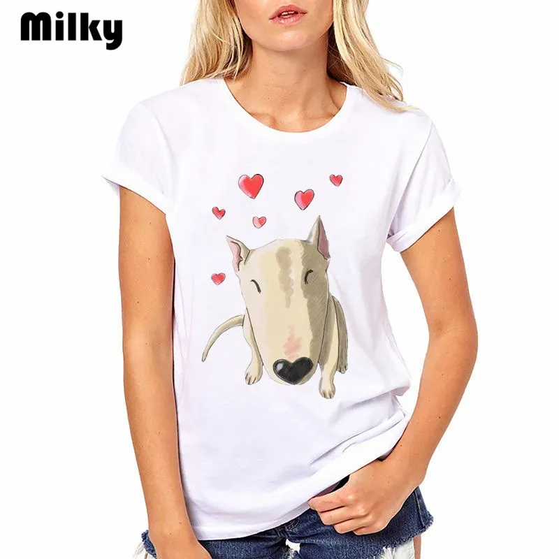 멋진 강아지 불 테리어 T 셔츠 여성 여름 재미 T 셔츠 2020 새로운 디자인 탑스 귀여운 소녀 T 셔츠 숙녀 캐주얼 티즈