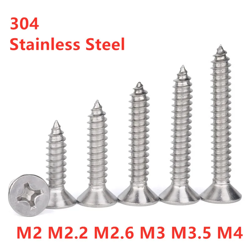 20/50Pcs 304 stainless steel Flat Head Self-tapping Screw M2 M2.2 M2.6 ...