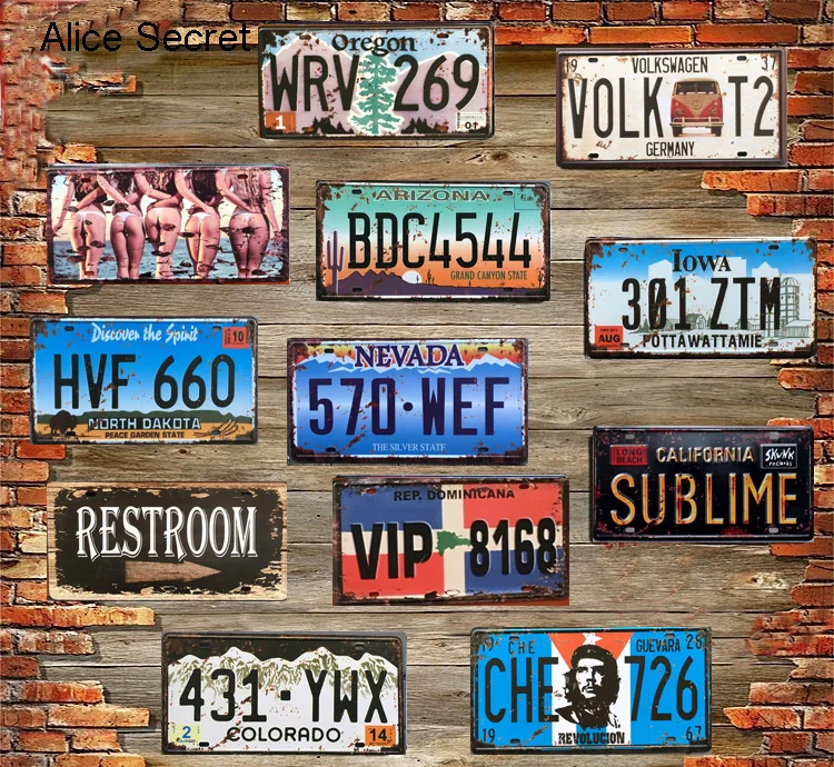 Vintage American Car Number Metal Plates USA License Poster Bar Pub ...