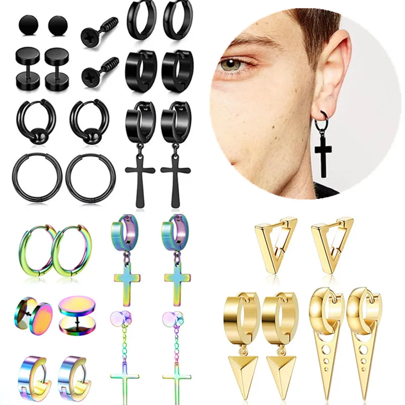 Juego-de-pendientes-de-Cruz-Negra-de-acero-inoxidable-para-hombres ...