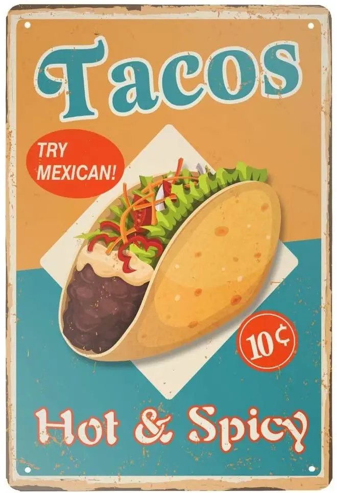 Tacos-Tin-Sign-Fast-Food-Plaque-Metal-Vintage-Fast-Food-Tin-Sign-Wall ...