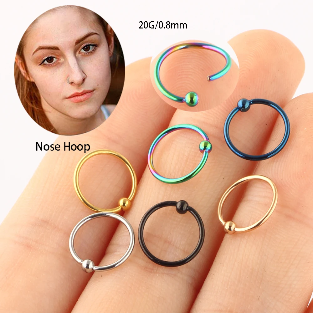 6pcs/1 Lot Stainless Steel Ball Black Hoop Earrings Circle Captive Bead ...