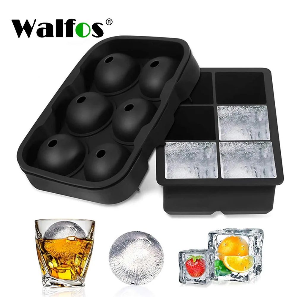 Walfos Grid Big Ice Cube Tray Mold 6 Holes Large Food Grade Silicone ...