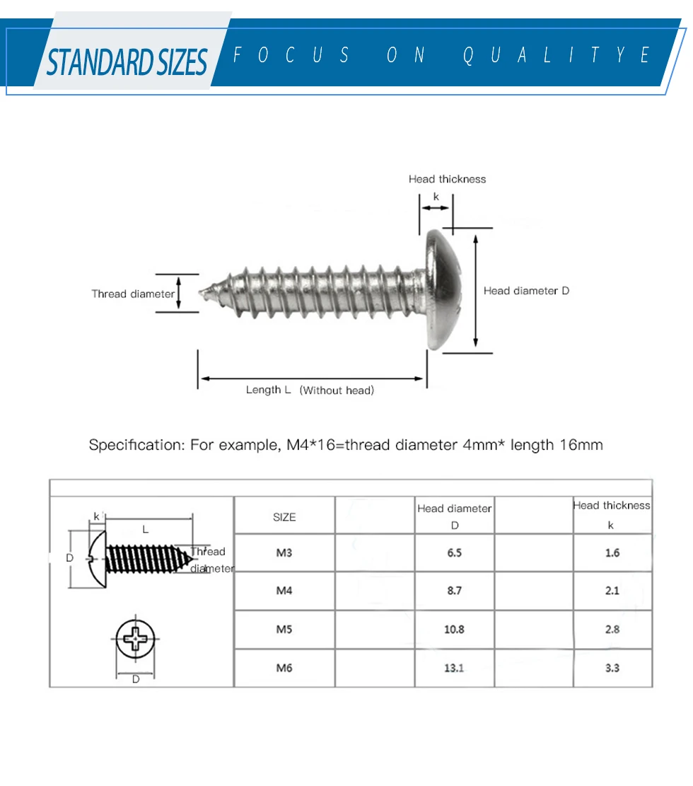 VIS,M4-12mm--Vis Phillips autotaraudeuses en acier inoxydable 304, M3 M3.5 M4, à tête ronde ...