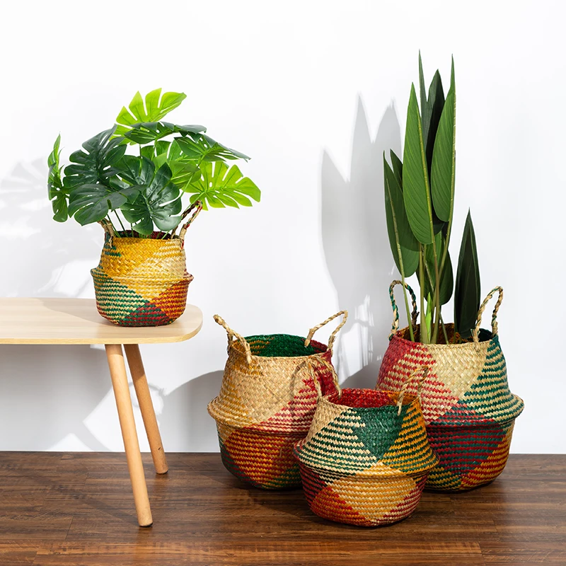 Colorful Storage Basket Foldable Seagrass Wicker Baskets Laundry Toys ...