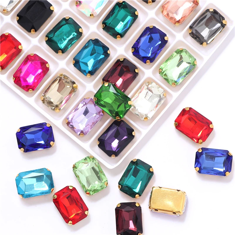 10x14mm 13x18mm Rectangle Shapes Crystal Glass Rhinestones With Golden ...