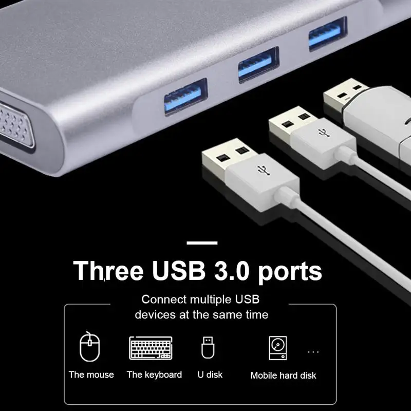 10 IN 1 Multiport: 4K HDMI, VGA, 3 USB 3.0, SD Cards, 3.5mm audio ...