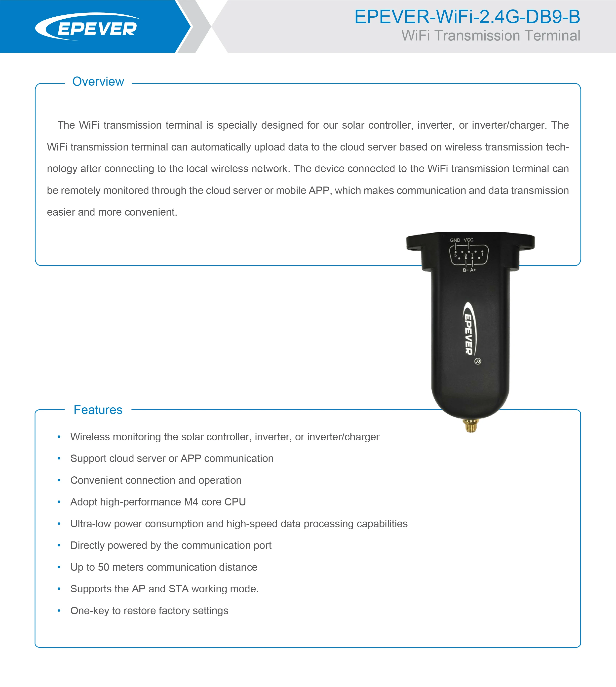 Wifi Transmission Terminal | Epever Wifi | Epever Us | Solar Power ...