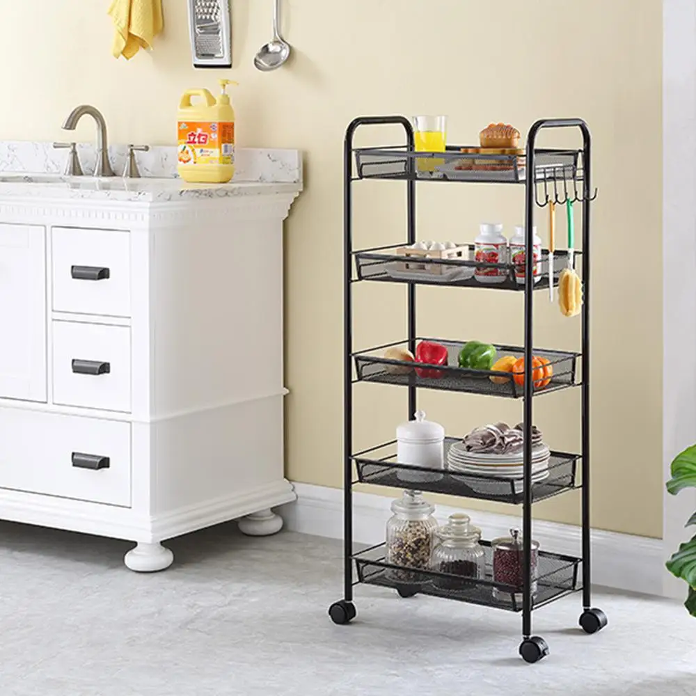 Storage-Cart-4-5-Tier-Mobile-Shelving-Unit-Trolley-Bathroom-Rolling ...