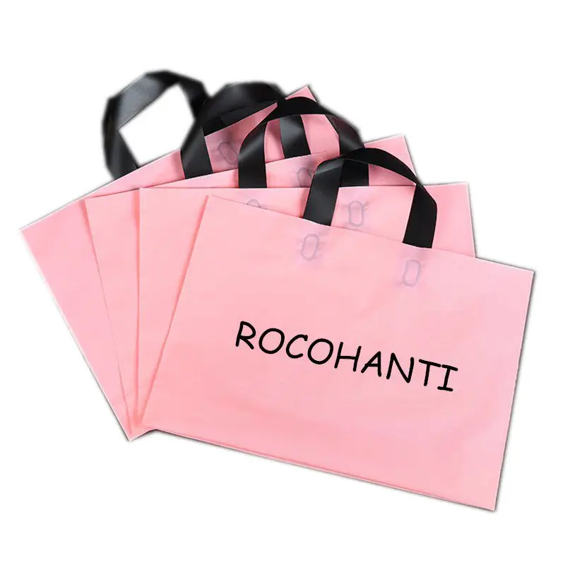 100pcs-Custom-Printed-Pink-Poly-Bag-Soft-Loop-Handles-LDPE-HDPE-Tote ...