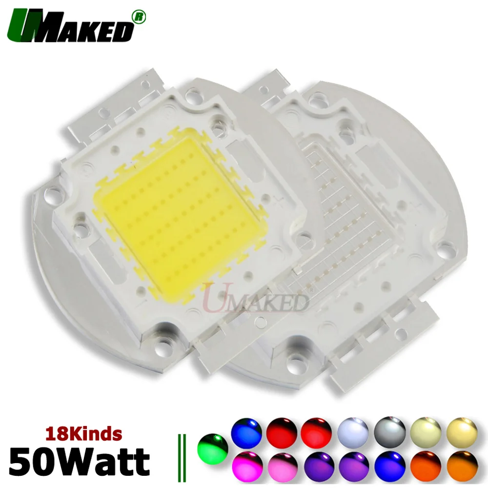 Chip LED Epistar de alta potencia, luz COB SMD de 50W, 33/45mil, Blanco cálido, rojo frío, azul ...